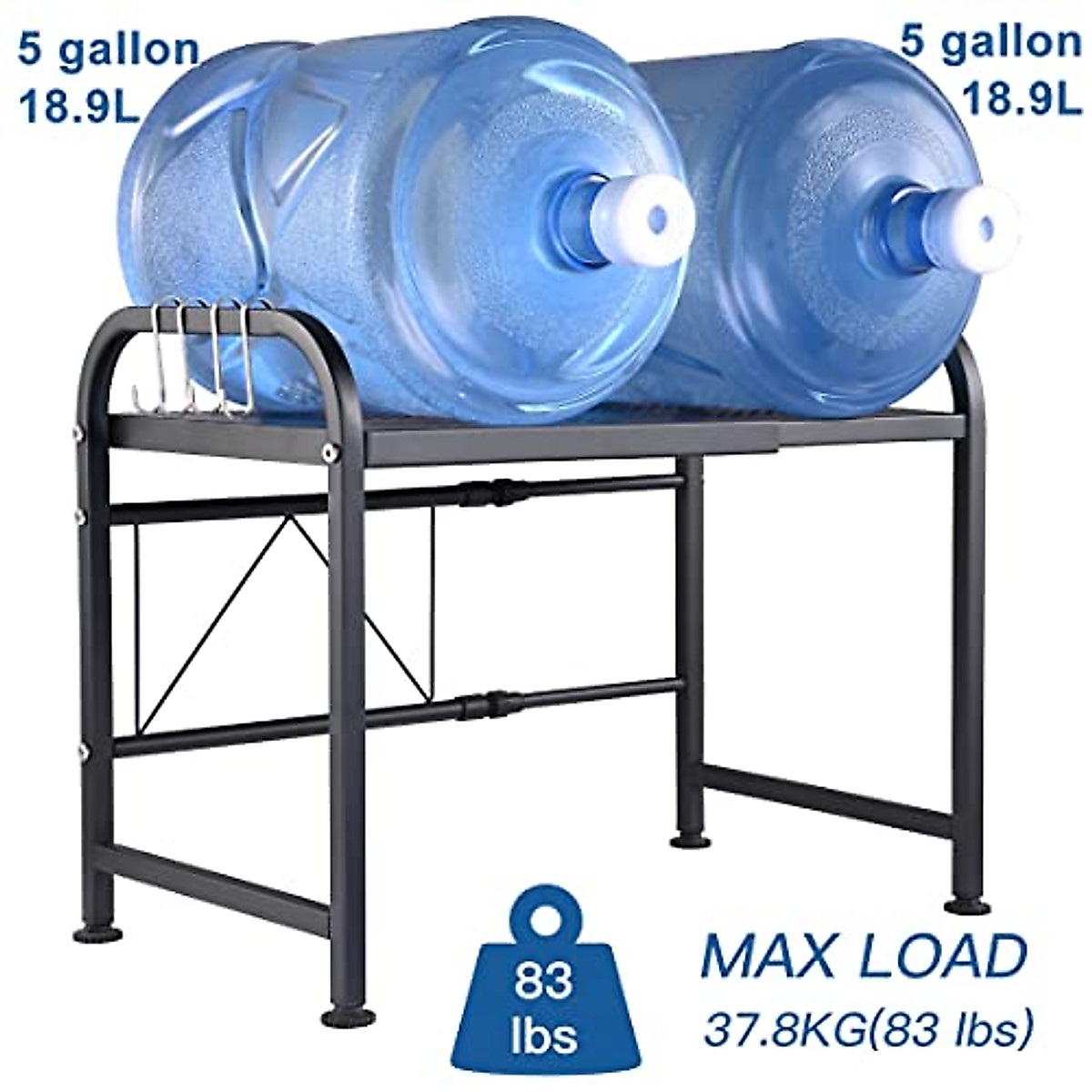 Expandable Microwave Shelf Rack Unit Kitchen Storage Stand Countertop Organizer w/ 4 Hooks 2-Tier Steel (L16.1"~26"x Depth13.58"x Height Clearance 14") for Toaster, Max Load 83lbs, Matte Black