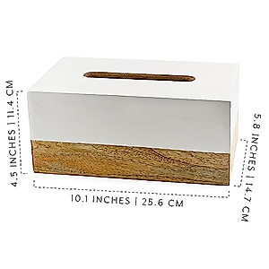 AuldHome Design Rectangular Tissue Box Cover (Enamel/Mango Wood); Minimalist Scandinavian Decor White Oblong Tissue Holder