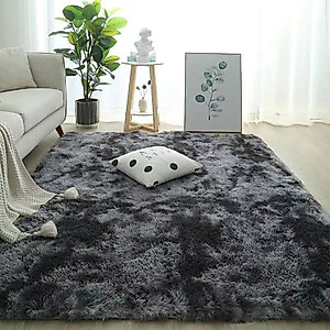 Large Area Rug 8X10 Foot,Durable Area Rugs 8x10 Clearance Under 100 with Non-Slip Bottom1Pc,8x10 Grey Furry rug for Children Area Rugs,Soft Fuzzy Shaggy Rugs for livingroom,bedroom. (Dark grey)