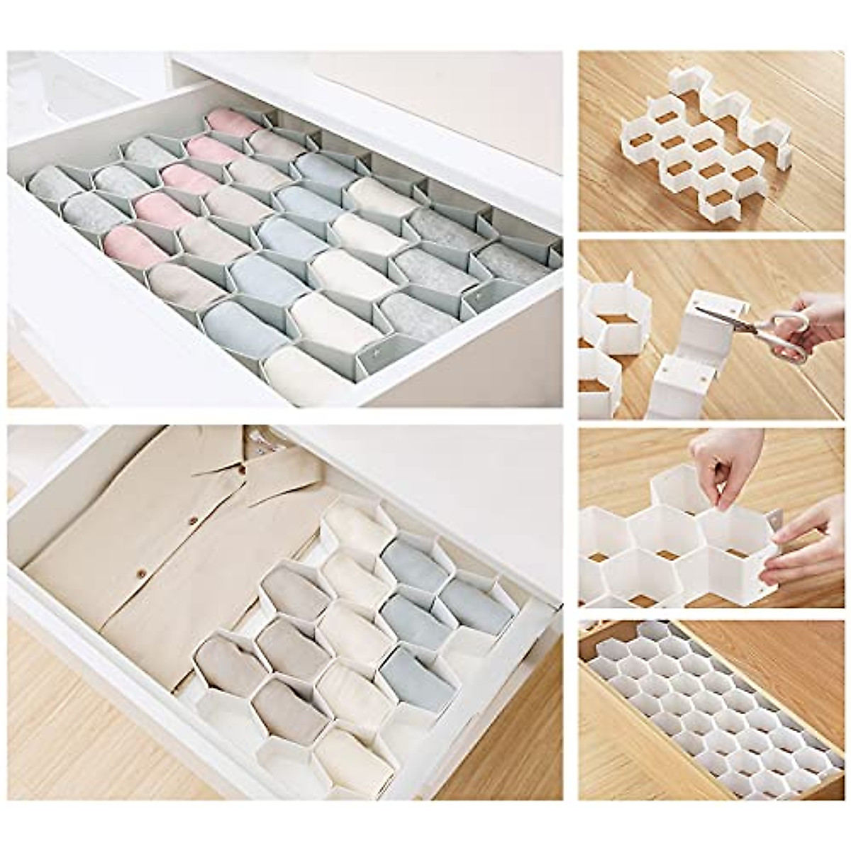 Brave Tour Honeycomb Drawer Organizer Separator Adjustable Hexagon Drawer Organizer-Divider for Underwear Belt-Scarf Socks Organize（pink）