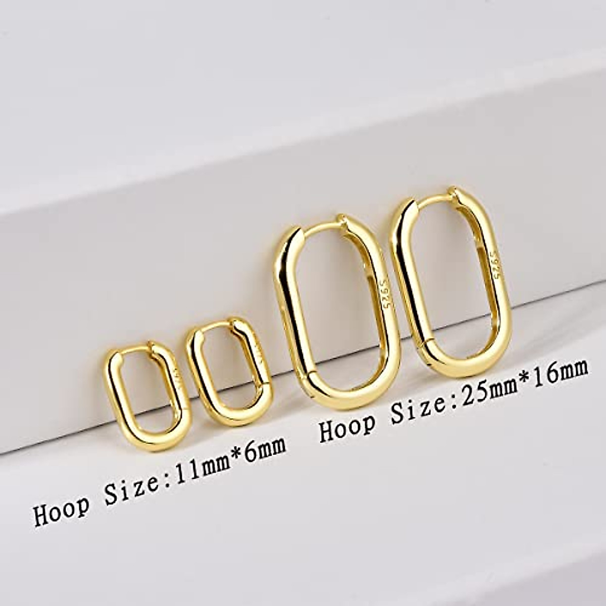 SILBERTALE Rectangle Hoop Earrings 925 Sterling Silver Gold Plated Paperclip Huggie Hoops U Link Earrings for Women