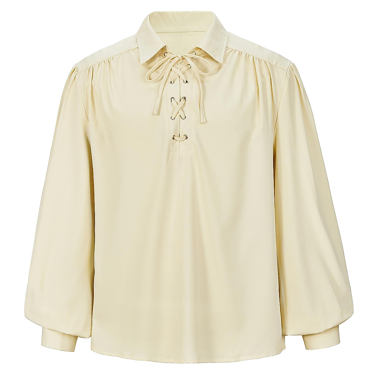 Zando Men's Renaissance Faire Costume - Long Sleeve Medieval Pirate Shirt - Beige, X-Large