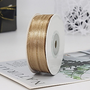 Capesaro Champagne Ribbon - 1/8 inch x 100 Yards Solid Color Double Face Thin Satin Ribbon for Gift Wrapping Flowers Bouquet Baby Hair Accessories Wedding Birthday