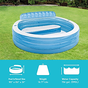 Intex Swim Center Inflatable Family Lounge Pool: Built-in Bench – Cup Holder – 156 Gallon Capacity – 90" x 86" x 31" – Blue