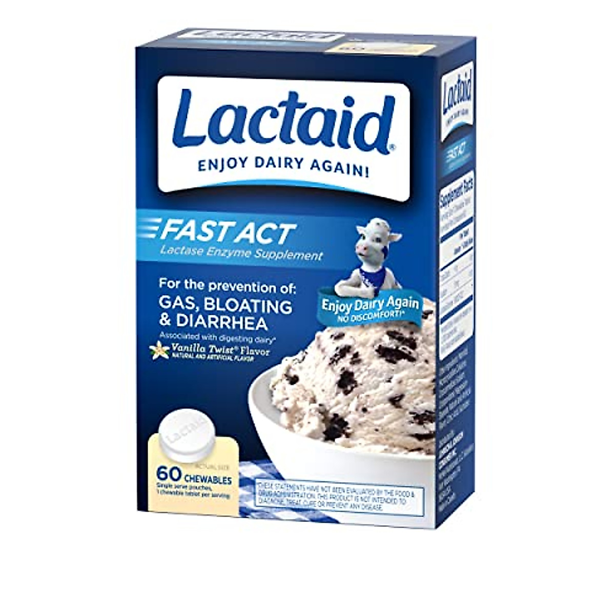 Lactaid Fast Act Lactose Intolerance Chewables with Lactase Enzymes, Vanilla, 60 Count (Pack of 1)