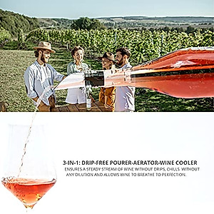 Wine Chiller Set + Foil Cutter, Stopper, Pouch, Ebook - Premium 3-in-1 Stainless Steel Bottle Cooler Stick Chill Rod, Decanting Aerator & Drip-Free Pourer | Design Bar Tasting Accessory Gift Men Women