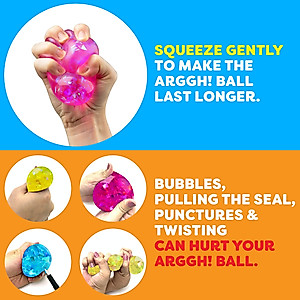 Power Your Fun Arggh Glitter Mini Stress Balls for Adults and Kids - 3pk Squishy Stress Ball Fidget Toys, Sensory Toys and Stress Relief Mini Squishy Toys Squeeze Ball Toy (Yellow, Pink, Blue)