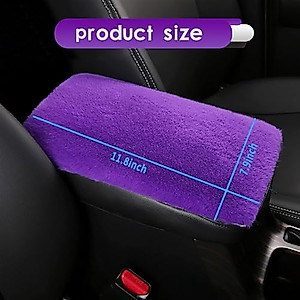 QODOLSI 1 PC Car Armrest Box Mat, 11.81" x 7.87" Soft Faux Rabbit Plush Center Console Elbow Pad, Elastic Back Mount Non-Slip Protective Cover, Product Compatible with Most Car Models (Purple)