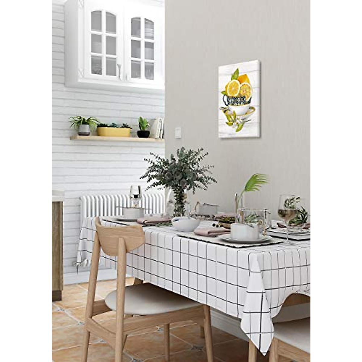 SUMGAR Lemon Wall Art Farmhouse Yellow Kitchen Wall Decor Fruit Summer Paintings Lemon Tea Cup with Flower Pictures Artwork Living Room Dining Room Pantry 12 x 16 in