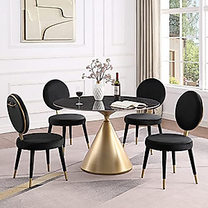 Morden Fort Round Dining Table Modern Luxury Table with Gold Metal Bottom for Dining Room, Home Kitchen, Restaurant – Black