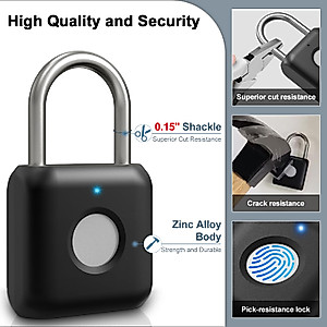 Fingerprint Padlock, Pothunder Padlock, Locker Lock, Combination Lock, Fingerprint Lock with APP Unlock, USB Rechargeable, Suitable for Gym Locker, Door, Locker(Black)