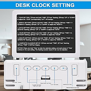 Amgico Digital Alarm Clock with Snooze, Small Clock/Table Clock, 6.3" LED Digital Calendar, 12/24H, Adjustable Brightness/Volume, Desk Clock for Bedroom, Living Room, Office - White