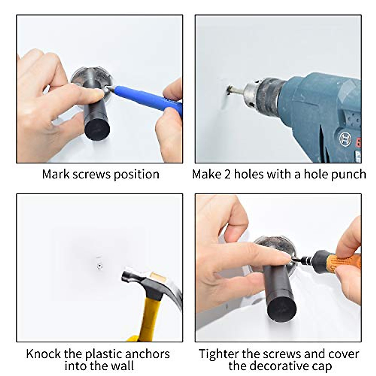 DOKU 3.5 Inch Door Stop, 3Pcs Heavy Duty 304 Stainless Steel Door Stopper with Rubber Tips Bumper, Wall Mounted Door Holder Protection Sound Dampening, Matte Black