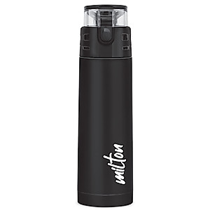 Milton Atlantis 900 Thermosteel Hot and Cold Water Bottle, 1 Piece, 750 ml, Black | Leak Proof | Easy to Carry | Office Bottle | Hiking | Trekking | Travel Bottle | Gym | Home | Kitchen Bottle