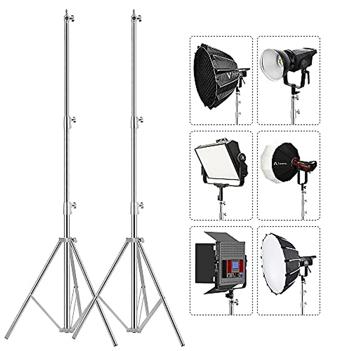 Stainless Steel Heavy Duty Light Stand Photography Studio Video Lighting Stands, Spring Cushioned Heavy Duty Tripod Stand, 9.5ft/2.8m, 2 Packs Professional Photography Studio Stands