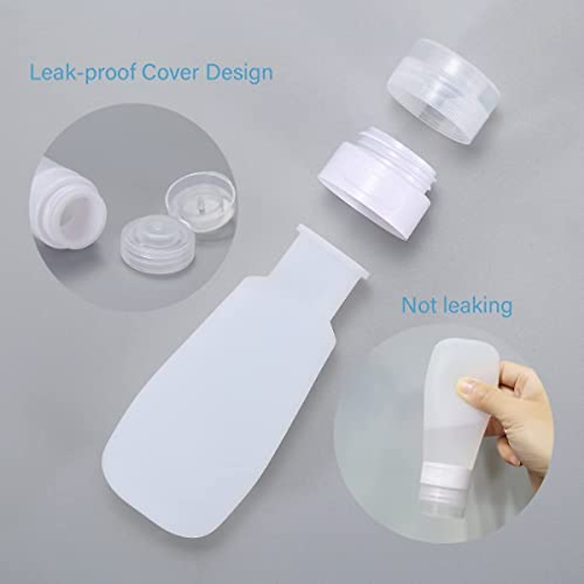 2 Pcs Silicone Travel Bottles,2oz Leak Proof Refillable Squeeze Containers with Transparent Carry Bag,Small Empty Travel Size Bottles for Shampoo,Conditioner,Lotion,Toiletries