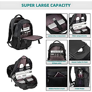 Laptop Backpack for Business Travel and College Study with Integrated USB Charging Port, Fits Laptops up to 15.6 Inch, Black, Anti-Theft, Great for Hiking, Waterproof, Scratch Resistant, Reinforced