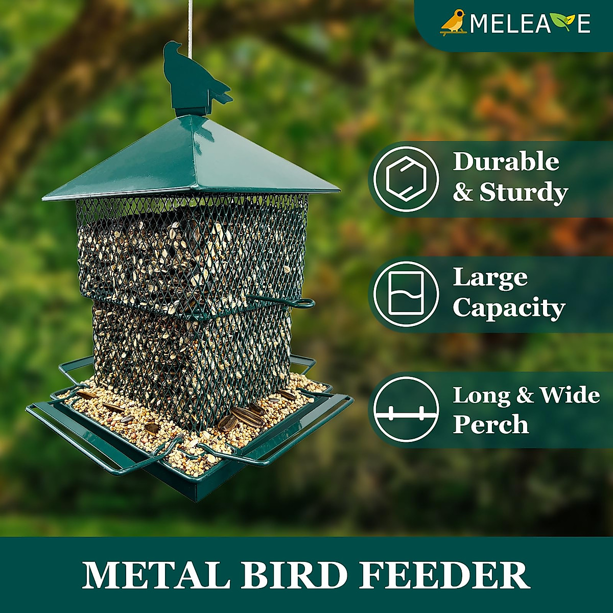 Meleave Bird Feeders for Outdoors, 6.5lb Large Capacity, Heavy Duty Metal Bird Feeder, Supports Cardinal, Finch, Blue Jay and Wild Birds