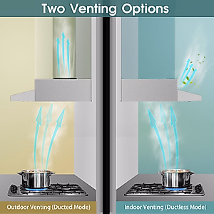 Range Hood 30 inch Under Cabinet, Stainless Steel Kitchen Vent Hood 280CFM, Built-in Kitchen Stove Hood w/Rocker Button Control, Ducted/Ductless Convertible Duct, 2 Speeds Fan, Bright LED Light