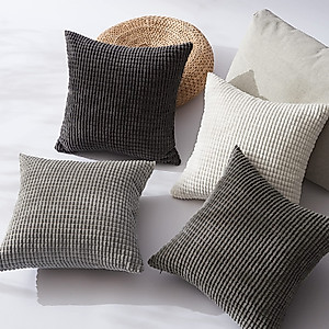 Topfinel Grey Couch Pillow Covers for Living Room 45x45 cm Set of 4,Mid Century Modern White Neutral Corduroy Corn Throw Pillows,Rustic Square Bench Chair Cushion(18 Inch/Dark Gray)