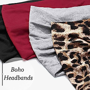 Gangel Boho Headbands Fabric Knotted Turban Head Wraps Wide Hair Scarf Cotton Yoga Running Hair Accessories for Women (Pack of 4) (Adorable)