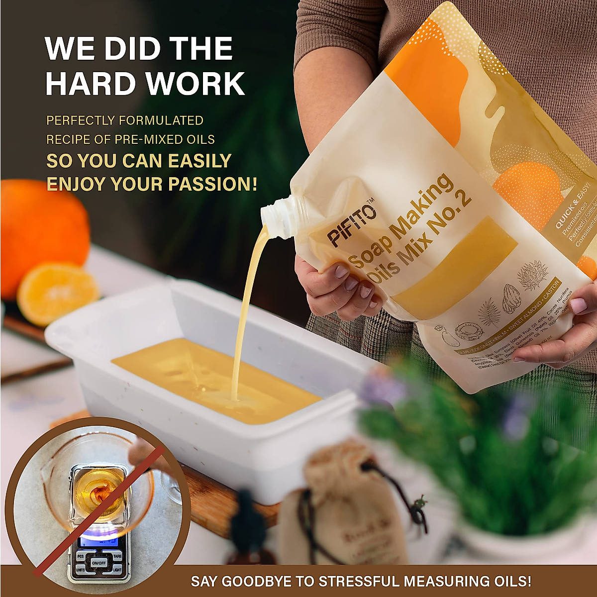 Pifito Soap Making Oils Mix No. 2 │ 60 Oz Quick Mix Blend of Pre-Measured Oils for Cold Process Soap Making Supplies