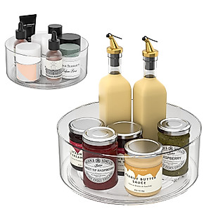G.a HOMEFAVOR 2 Pack Lazy Susan 9" Clear Plastic Turntable Organizer Rotating Spice Rack Kitchen Storage Cosmetic Makeup Organizers for Pantry, Countertop, Fridge, Shelf, Vanity, Bathroom