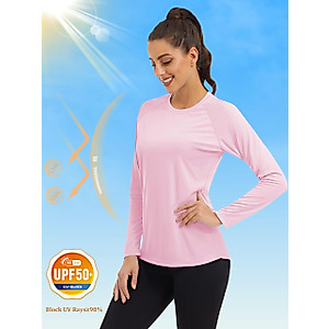 MAGCOMSEN Running Shirts Performance T Shirts Athletic Shirts Tank Top Gym Shirts Women Long Sleeve Shirts Casual Womens UV Protection Shirts Light Pink