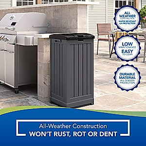 Suncast 39-Gallon Resin Outdoor Hideaway Trash Can with Lid for Backyard, Deck, or Patio, Gray