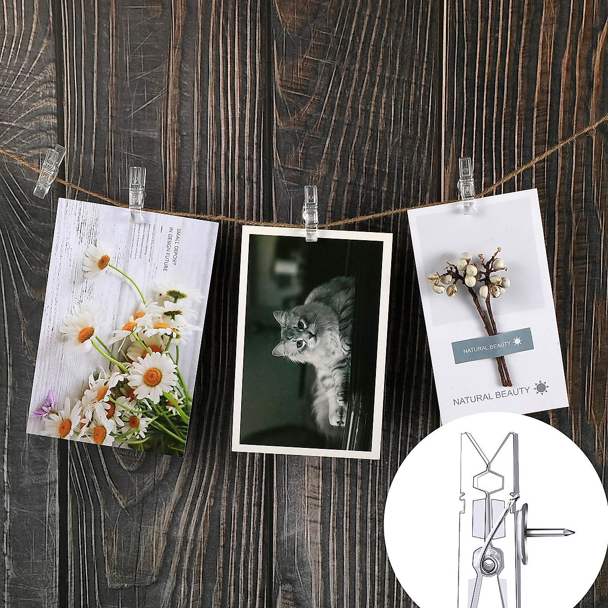 32 Pieces Reusable Push Pin Clips Photo Clips, Mini Transparent Plastic Tacks Thumbtacks Clothespins Decorative Craft Paper Clips for Cork Boards Wall Artworks Notes Photos Craft Accessories, Clear