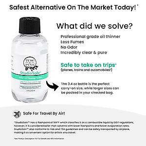 Tusc & Pine StudioSolv™ Odorless Mineral Spirits 3.4oz (100ml) - Purified Odor-Free Spirit Solvent for Thinning Oils, Artists, Painting Thinner, Professionals, & More!