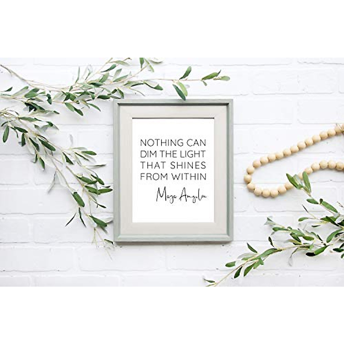 ‘Nothing Can Dim the Light that Shines from Within’ Maya Angelou Quotes Inspirational Wall Art | 11x14 UNFRAMED Black and White Print | Encouraging, Positive, Modern, Typography Home Decor