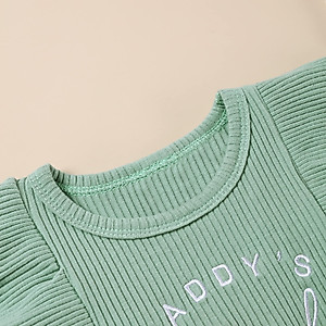 bilison Girl's Funny Letter Top Floral Pants With Headband Newborn Summer 3Pcs Sets Romper Outfit, Green-daddy's Girl, 0-3M