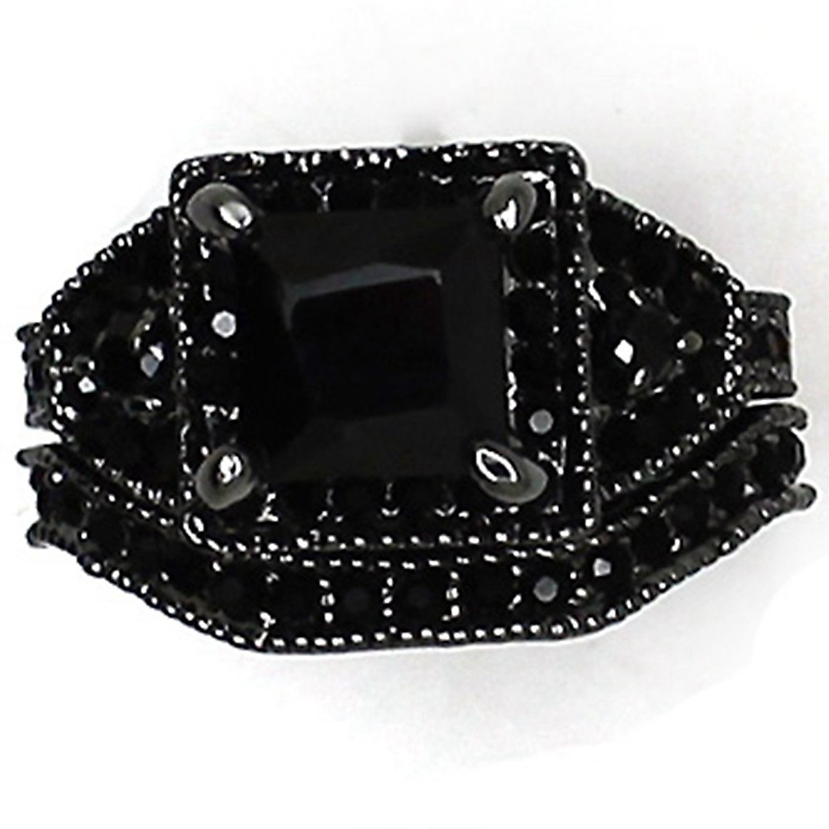 Jude Jewelers Balck Rhodium Princess Cut Wedding Engagement Ring Set (9)