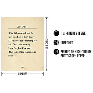 Govivo Excerpt from Charlotte's Web by E.B. White - Typography Wall Decor Art Print on a beige background - 11x14 unframed artwork printed on photograph paper