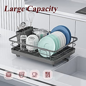 Sakugi Dish Drying Rack - Compact Dish Rack for Kitchen Counter with a Cutlery Holder, Durable Stainless Steel Kitchen Dish Rack for Various Tableware, Dish Drying Rack with Easy Installation, Grey