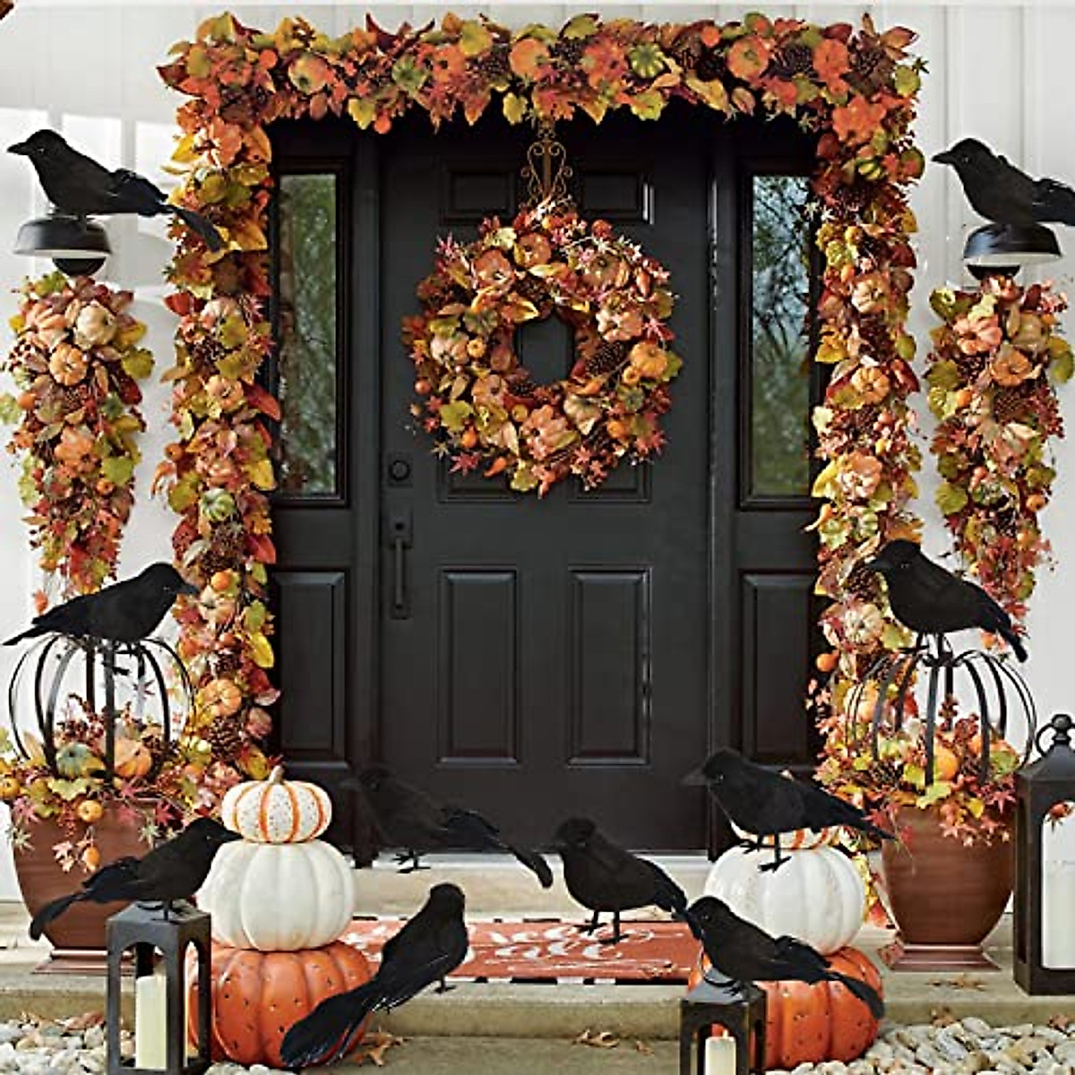 KIMOBER 6PCS Halloween Crows,Realistic Black Feathered Crows Ravens Birds for Halloween Party Indoor Outdoor Decorations