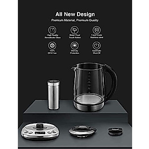 Electric Tea Kettle, 6 Variable Presets Temperature Smart Tea Maker, Fast Boil Electric Glass Kettle with 2Hr Keep Warm Function, Premium Stainless Steel, 1200 Watt Quick Heating, 1.7L