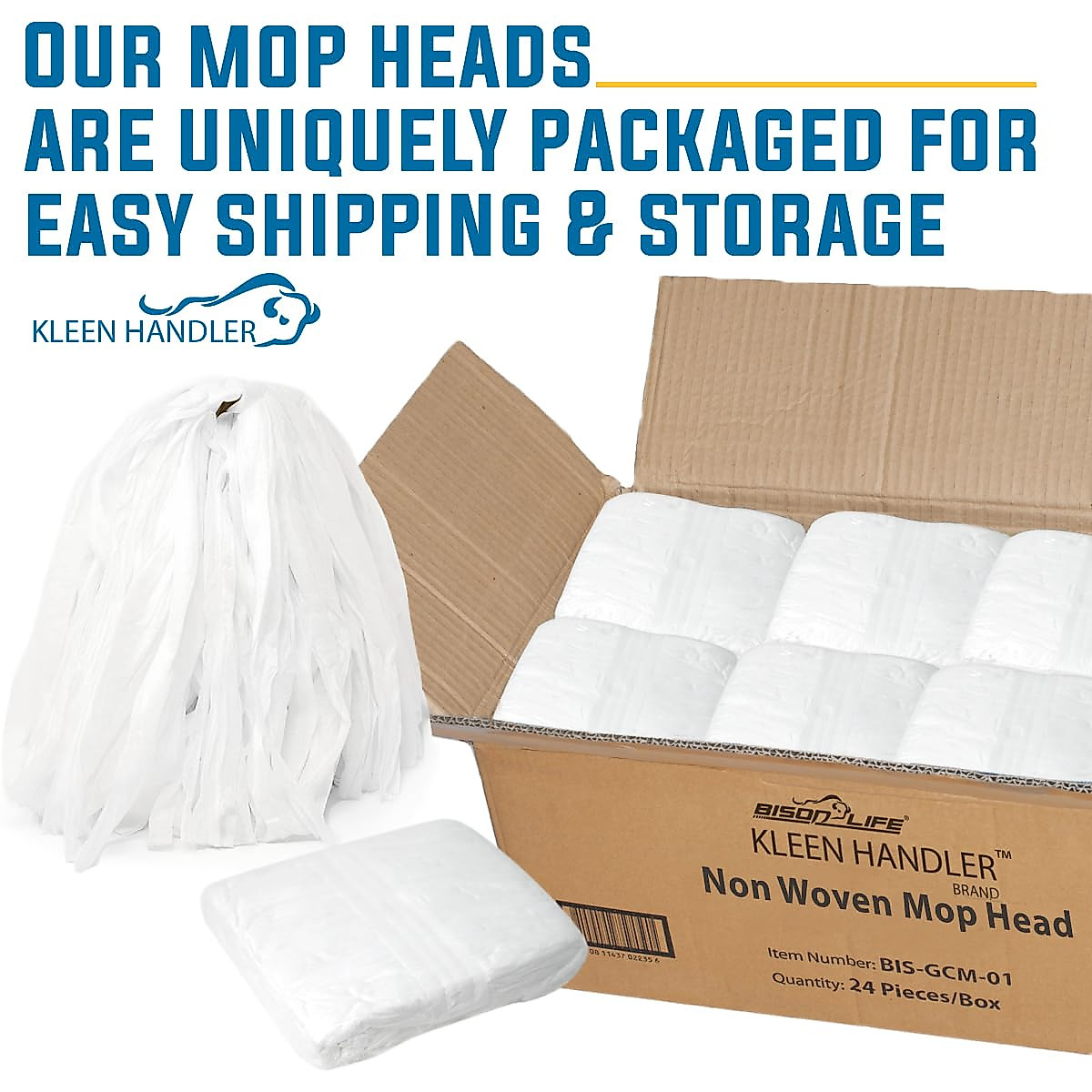 KLEEN HANDLER Bulk Disposable Cut-End Mop Head Non-Woven, Commercial Grade Replacement Mop Head (24 Case Pack)