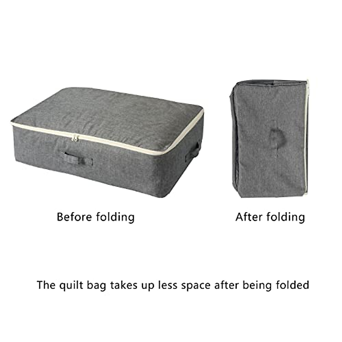 Quilt Storage Bag with 2 Way Zipper Bed Organizer Bag Under Bed Storage Bag Store Quilt Tops Clothes and Protect Fabrics for Closets, Bedrooms Grey