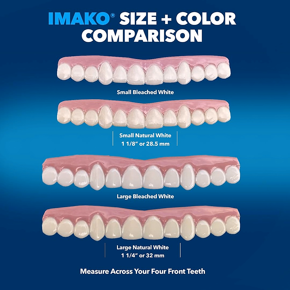 Imako Premium Cosmetic Teeth - 1 Pack - Small, Bleached White - Upper Veneers - Custom Fit at Home, DIY Smile Makeover, Made in USA