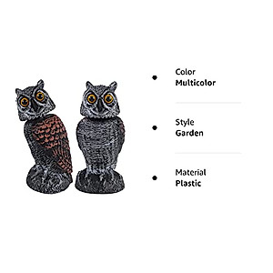 Hausse 2 Pack Bird Scarecrow Fake Owl Decoy Sculpture, Rotating Head Plastic Owl Bird Deterrents, 10.6 Inch Height Nature Enemy Horned Pest Repellent for Outdoor Garden Yard