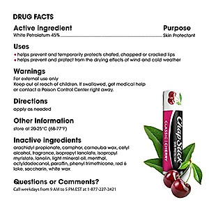 ChapStick Classic Skin Protectant Flavored Lip Balm Tube, Cherry Flavor, 0.15 Ounce (Pack of 3)