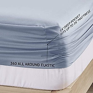 Comfort Spaces Coolmax Moisture Wicking Sheet Set Super Soft, Fade Resistant, 16" Deep Pocket, All Around Elastic - Warm Weather Cooling Sheets for Night Sweats, Queen, Blue 4 Piece