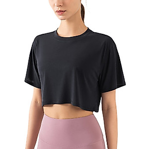 Women's Fitness Workout Crop Tops Short Sleeve Yoga T-Shirts Athletic Running Sports Shirts