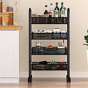 SHYPT Kitchen Rack Storage Rack Bathroom Bedroom Storage Movable Trolley Storage Rack (Color : Black, Size : 25 * 46 * 84cm)
