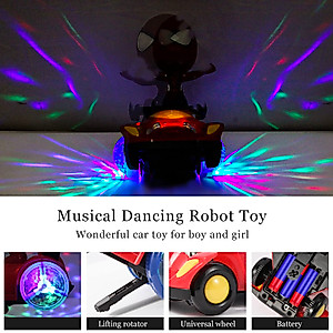 Intelligent Walking Singing Dancing Toy Car 360 Degree Rotation Superhero Robot Fun LED Flash with Music 2 3 4 5 6 7 8 Year Old Toddler Boys Girls Interactive Educational Gift with Birthday Gift
