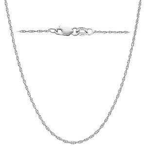 Italian Fashions 10K White Solid Gold Italian Diamond Cut 1mm Rope Chain Necklace Thin Thin Lightweight Strong With Gift Pouch (18 Inches White-Gold ITALY)