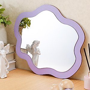 Suzile Cloud Shaped Wall Mirror Irregular Aesthetic Mirror Cute Acrylic Decorative Mirror Cloud Wavy Wall Mirror Decorative Mirror for Kids Baby Nursery Bedroom (Purple)