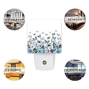 Big buy store Night Lights Auto Sensor Butterfly Floral Plug-in LED Nightlights Dusk to Dawn for Living Room, Bedroom, Bathroom, Kitchen, Hallway, Stairways, Country Style Blue Butterfly